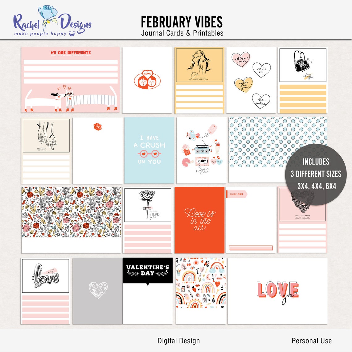 February Vibes Digital Journal Cards, Printable Pocket Cards, February ...