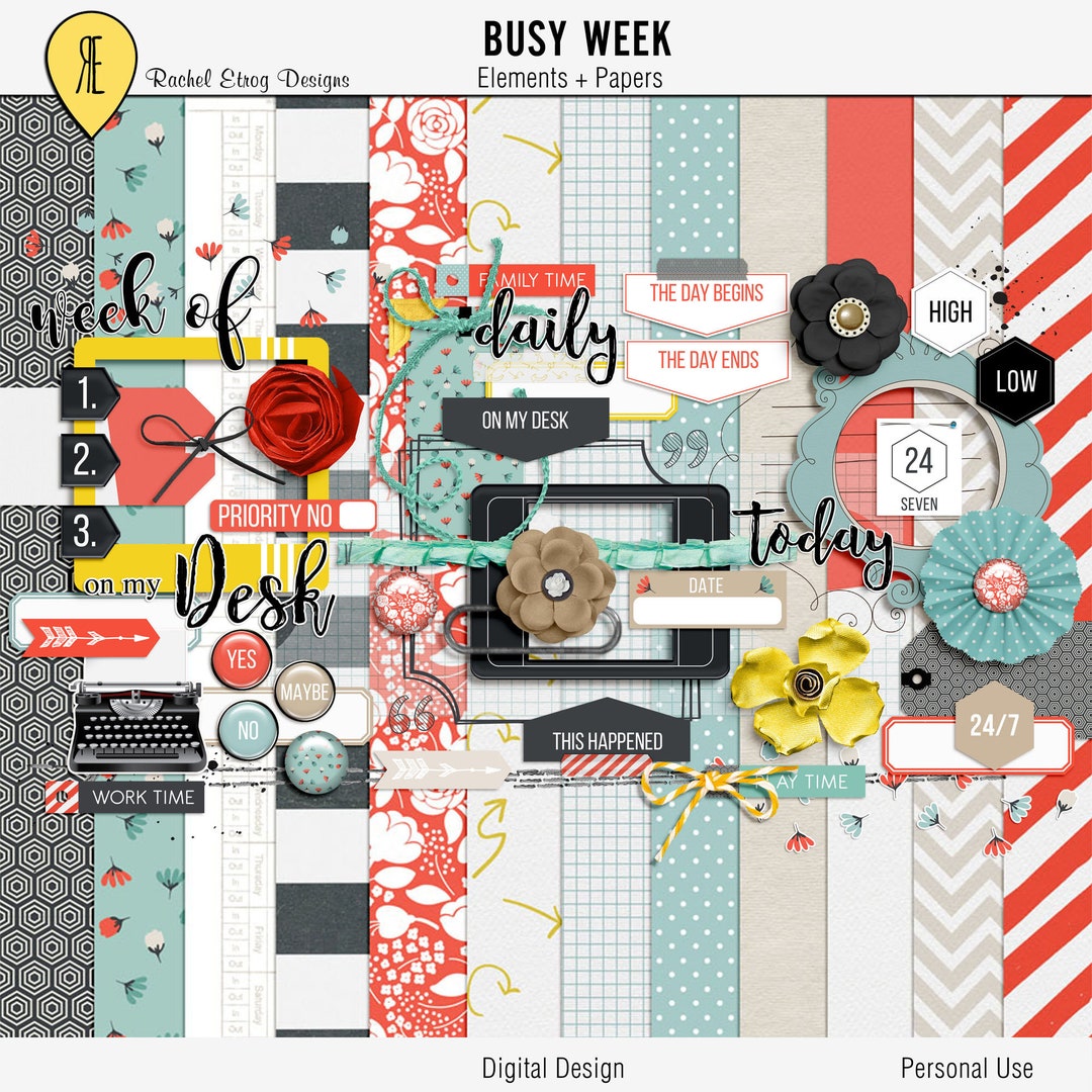 Everyday Digital Scrapbooking Kit, Busy Week Scrapbooking Kit, Digital ...