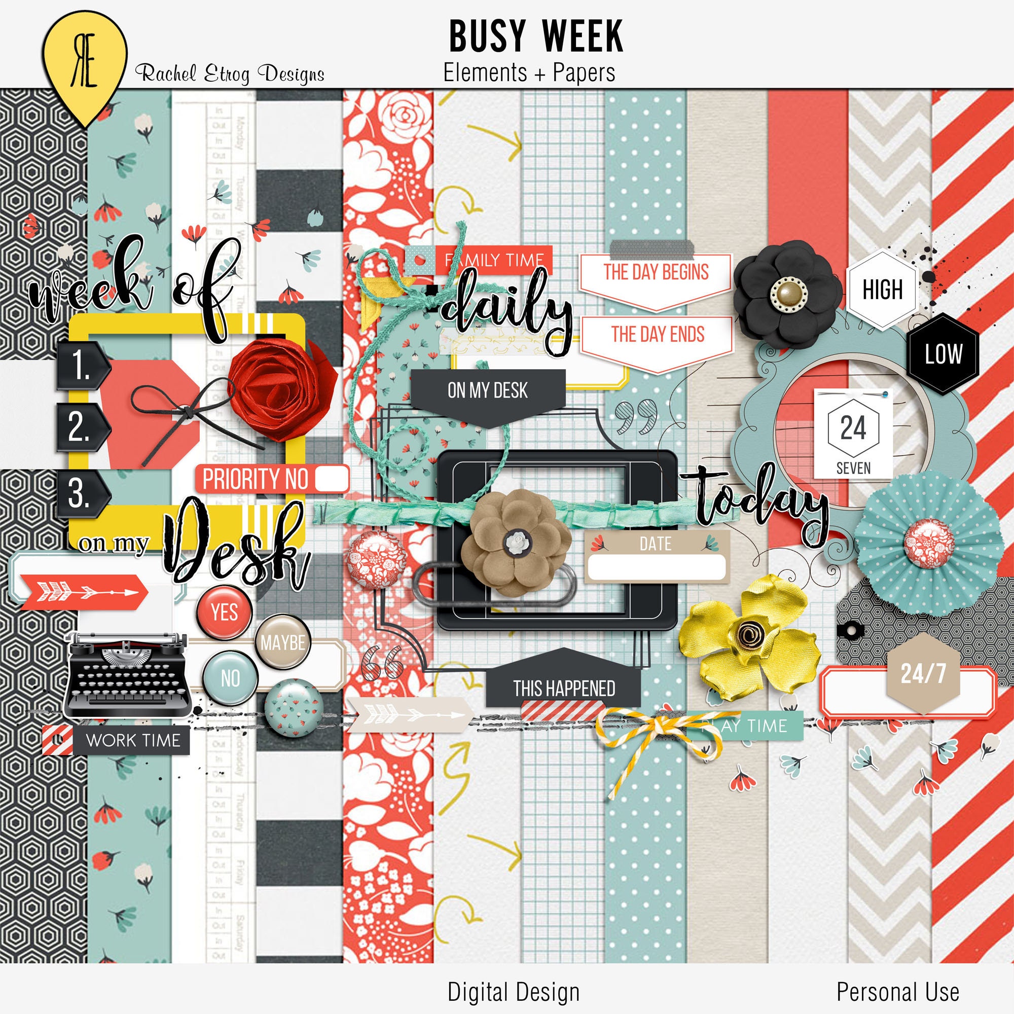 Everyday Digital Scrapbooking Kit, Busy Week Scrapbooking Kit, Digital ...