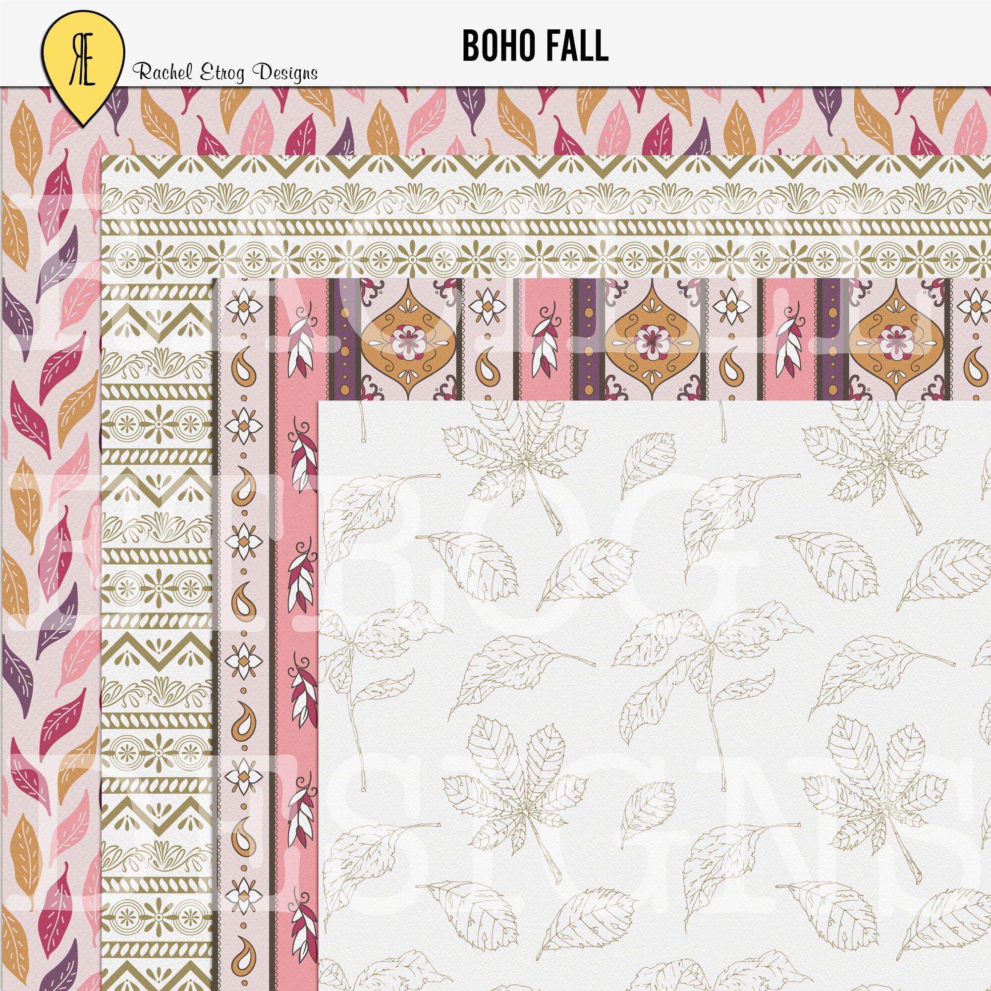 Boho Fall Digital Paper Pack, Printable Autumn Papers, Digital ...