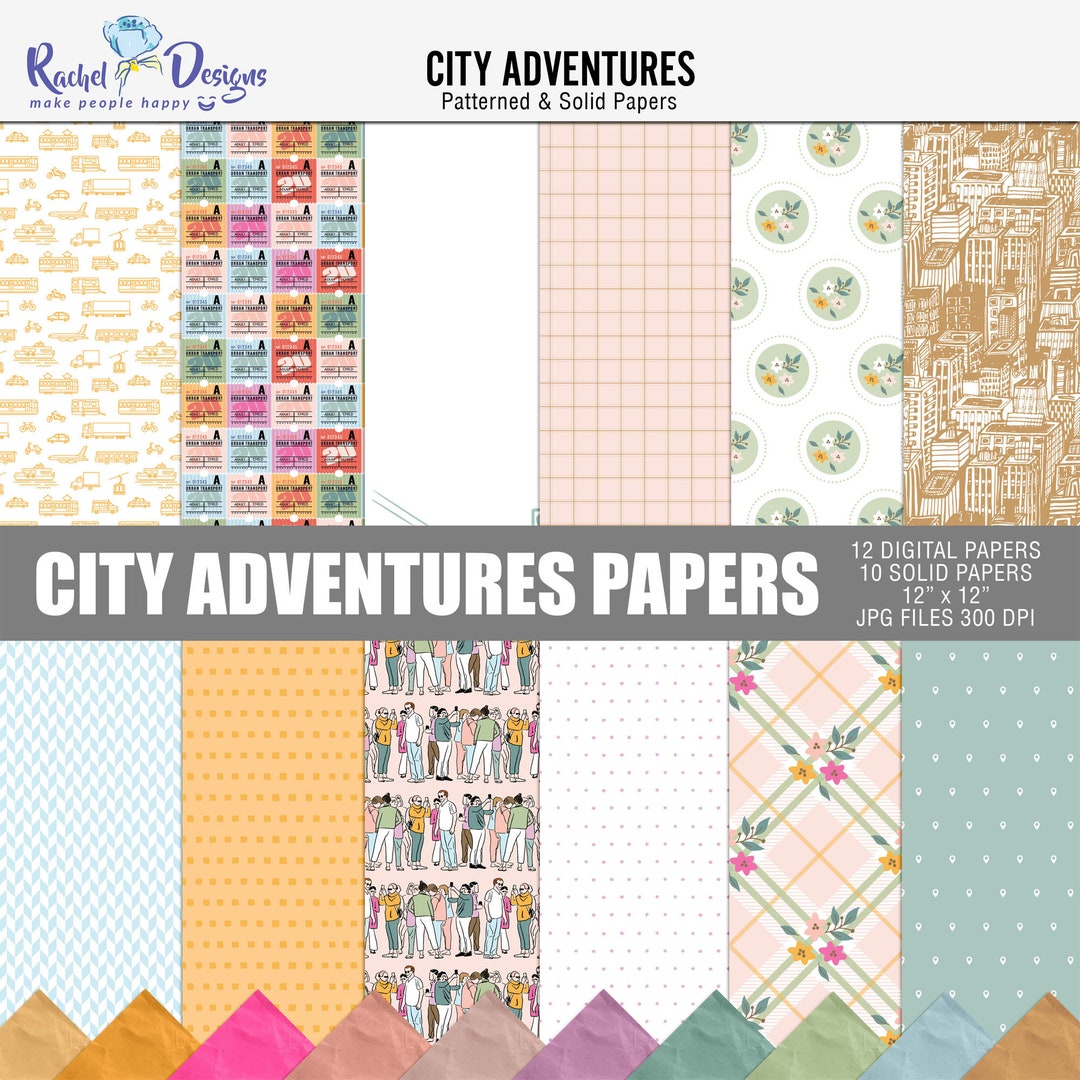 City Adventures Digital Paper Pack, Printable Travel Papers, Digital ...
