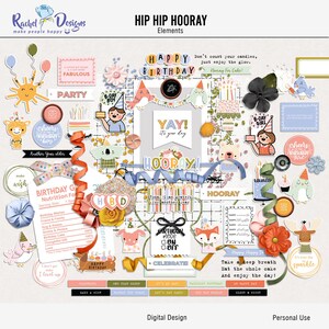 Hip Hip Hooray Birthday Digital Scrapbooking Kit, Birthday Digital ...