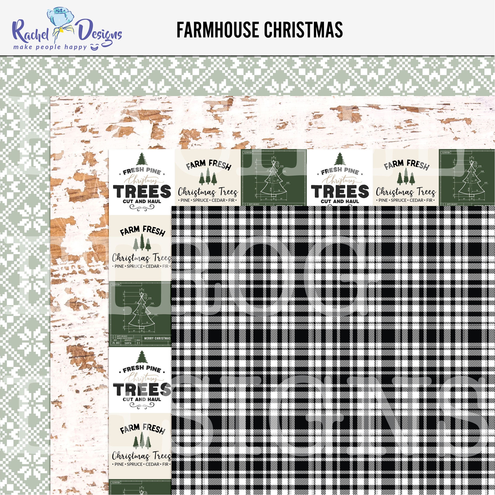 Farmhouse Christmas Digital Paper Pack Rustic Digital - Etsy