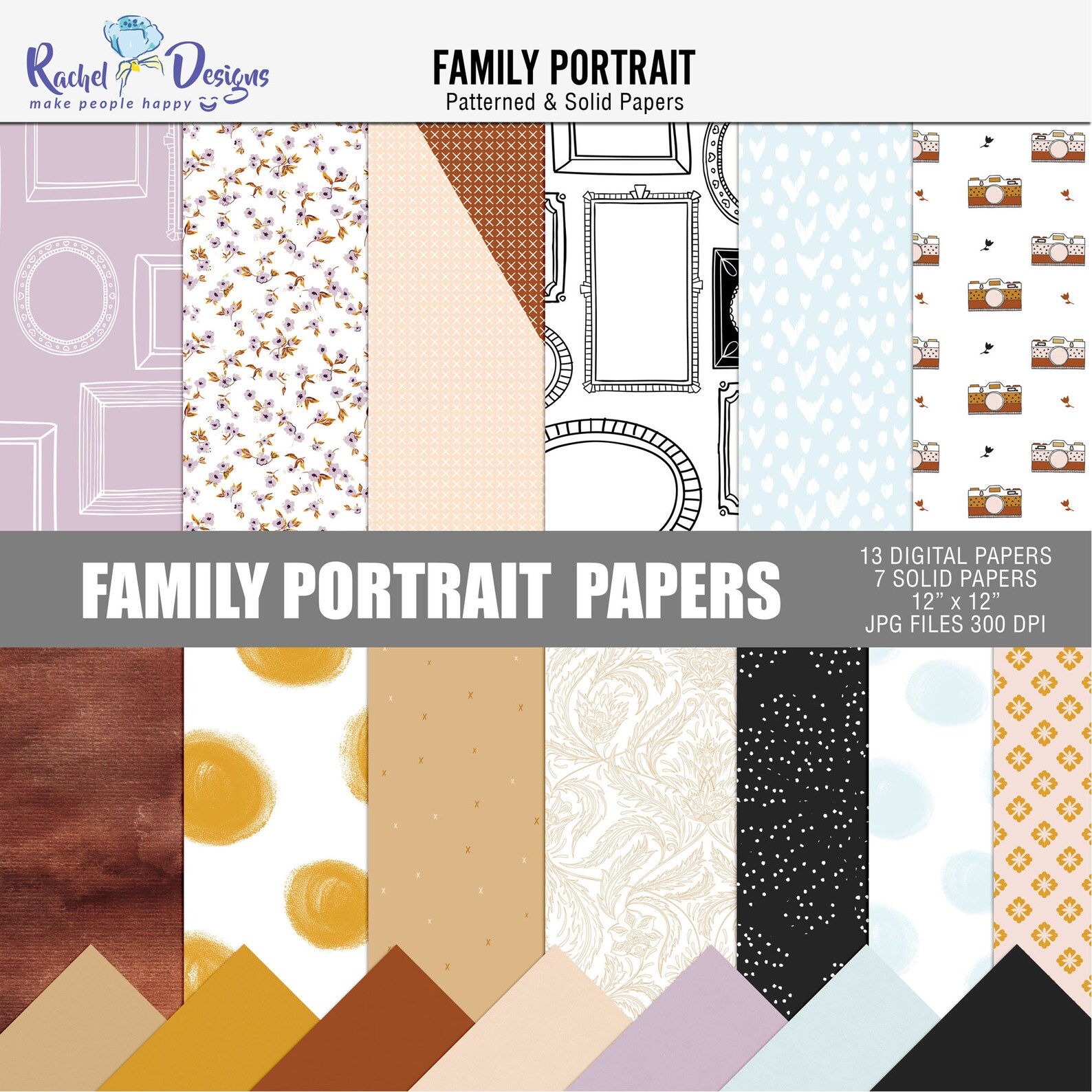 Family Portrait Digital Scrapbooking Kit, Digital Abstract Papers ...