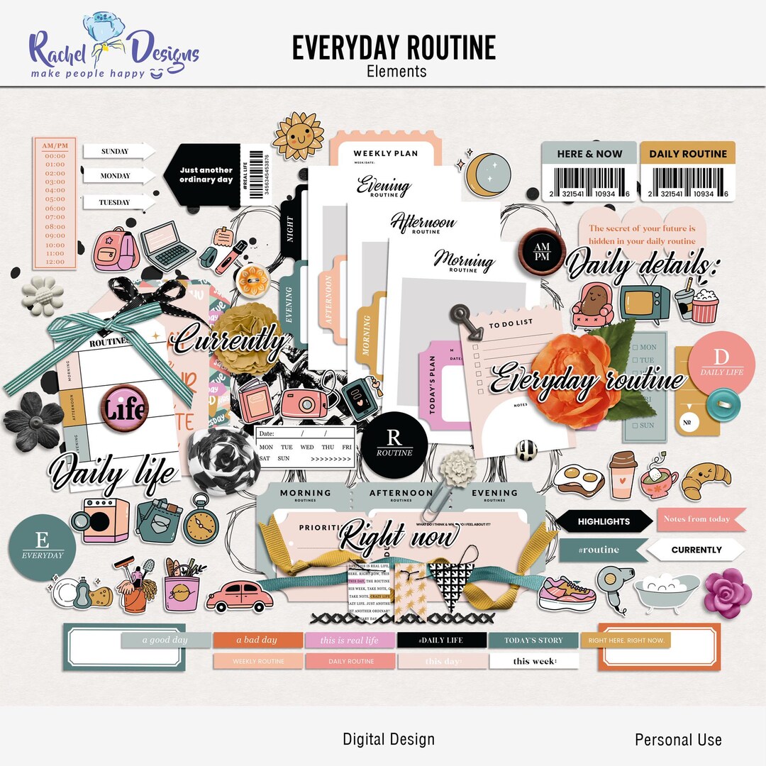 Everyday Routine Digital Elements, Craft Scrapbooking Elements ...