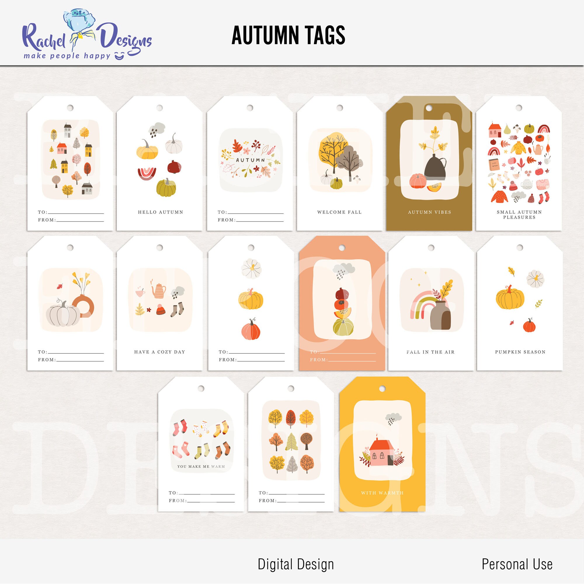 Autumn Printable Gift Tags, Digital Modern Autumn Gift Tags, Digital ...