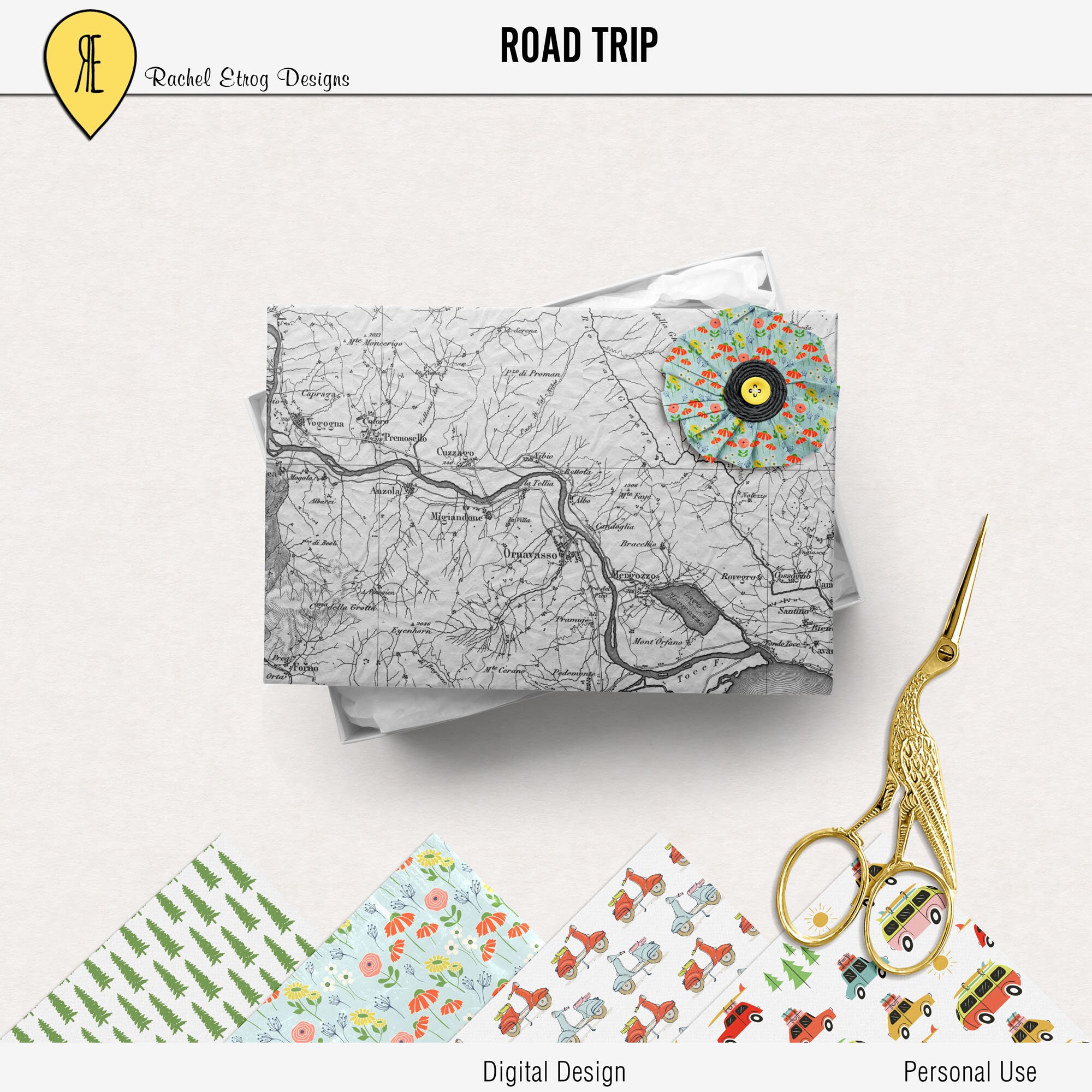 Road Trip digital papers pack, Travel digital papers, Adventure ...