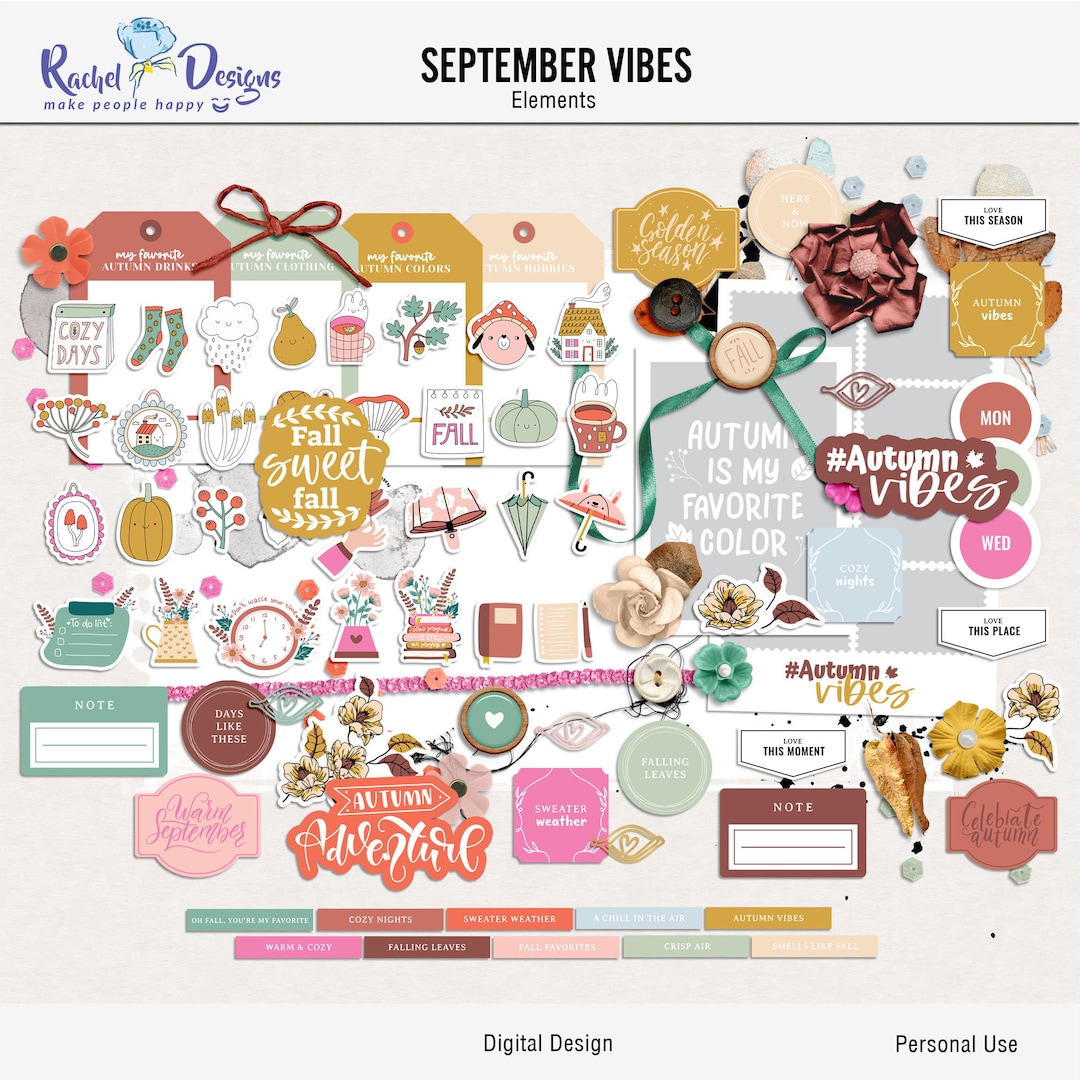 September Vibes Digital Scrapbooking Elements, Autumn Printable ...