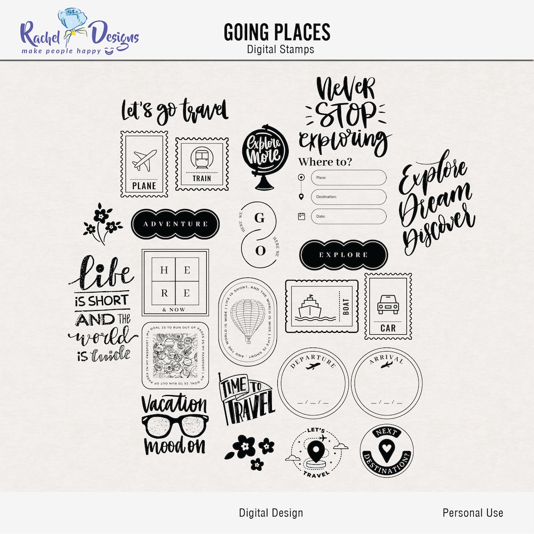 Going Places Digital Stamps and Brushes, Travel Digital Stamps, Travel ...