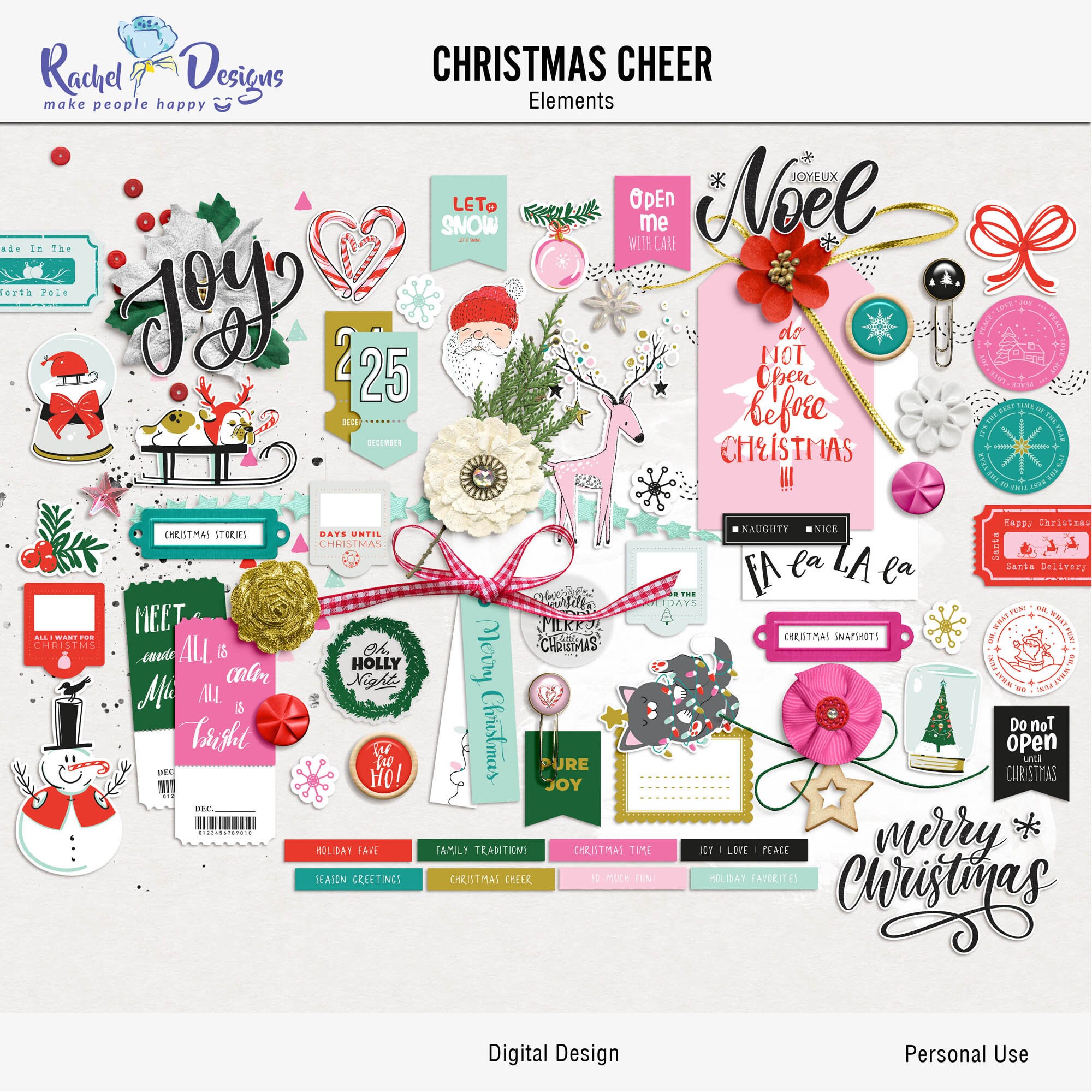 Christmas Cheer Digital Scrapbooking Kit, Digital Christmas Paper Pack ...