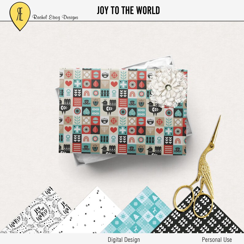 Christmas Joy to the World Digital Paper Pack, Christmas Printable ...
