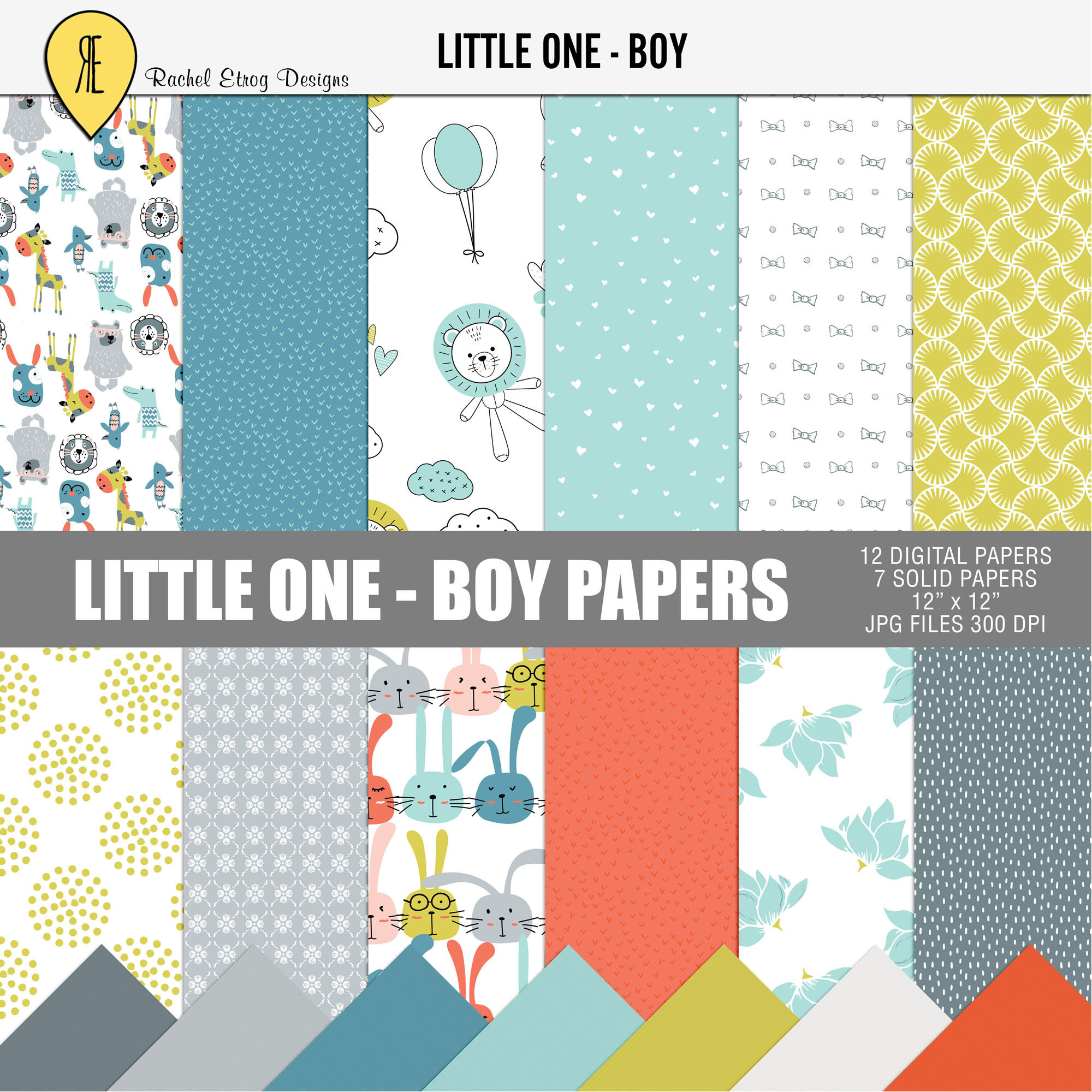 Baby Boy Printable Digital Paper Pack, Baby Boy Digital Scrapbook ...