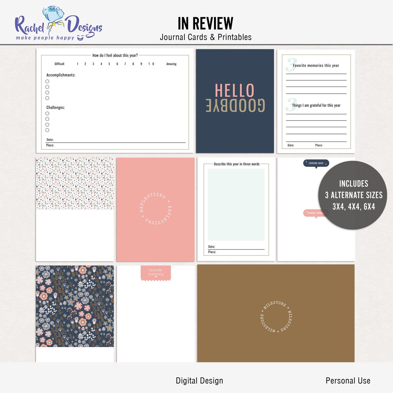In Review Printable Journal Cards, Digital New Year Pocket Cards ...