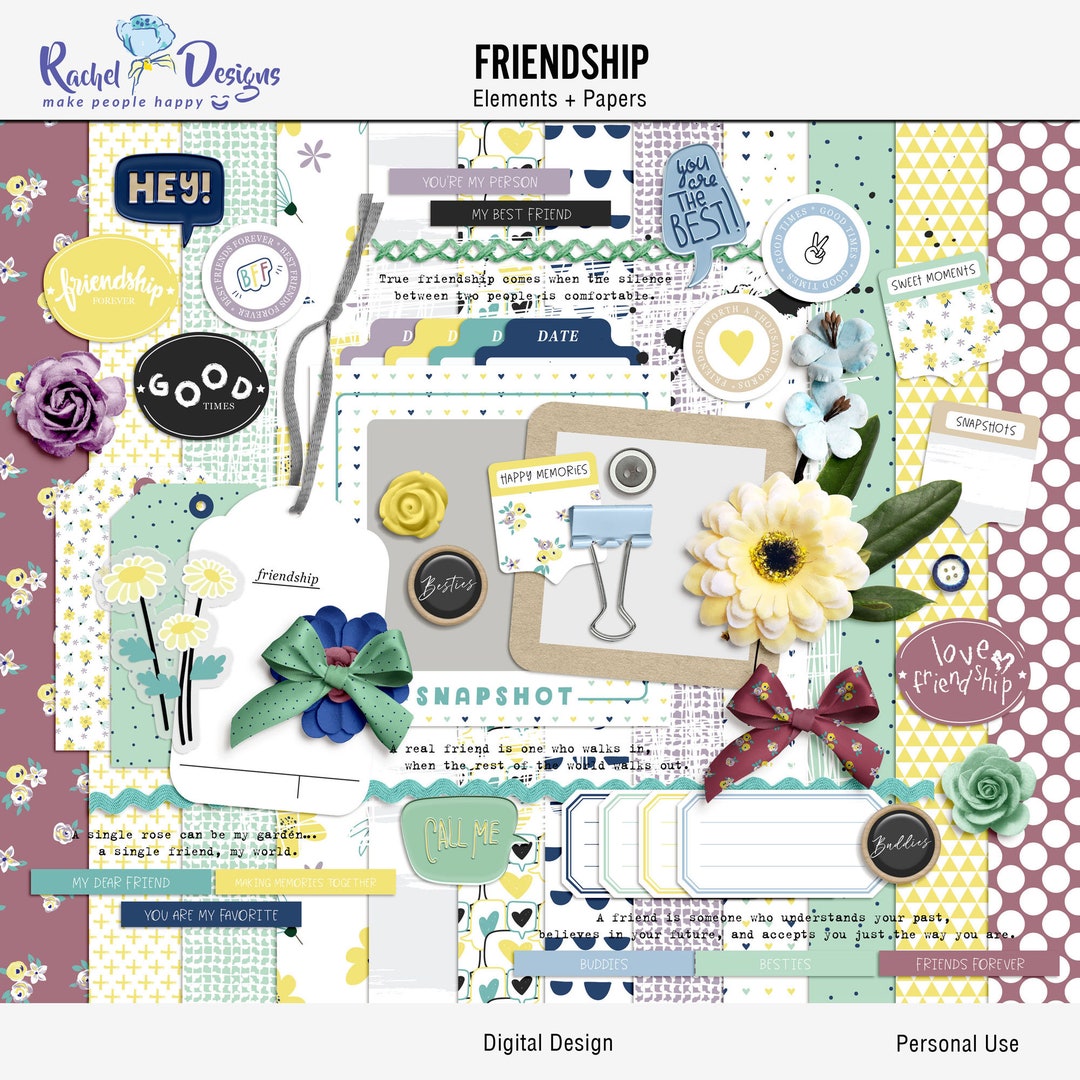 Friendship Digital Scrapbooking Kit, Digital Friends Mixed Media ...