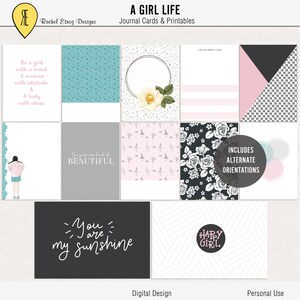 Printable a Girl Life Journal Cards, Girl Digital Project Life Cards ...