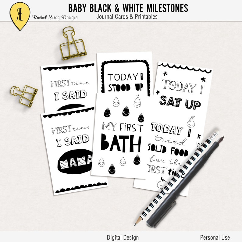 Baby Milestones Printable Journal Cards, Baby Black and White Milestone ...