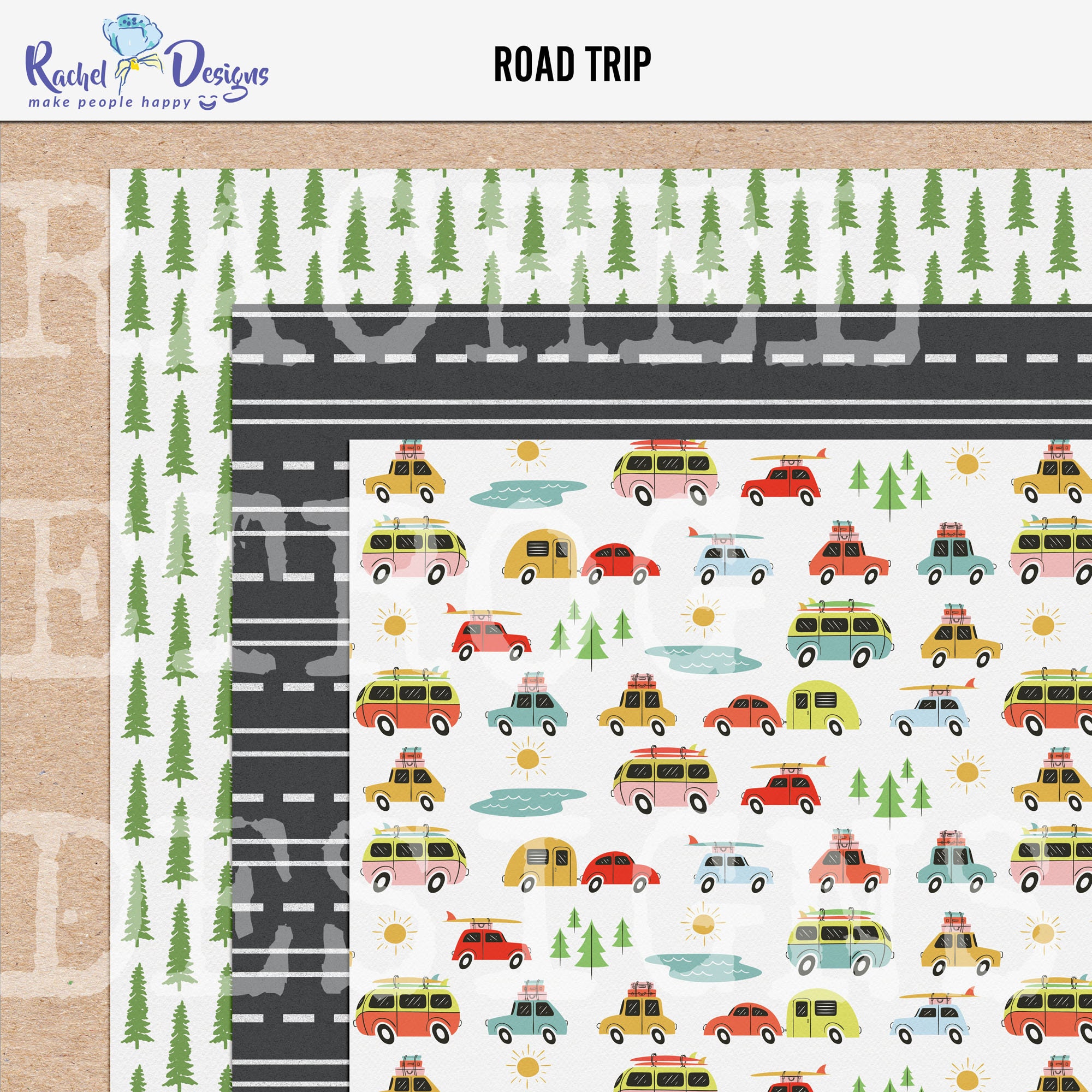 Road Trip digital papers pack, Travel digital papers, Adventure ...