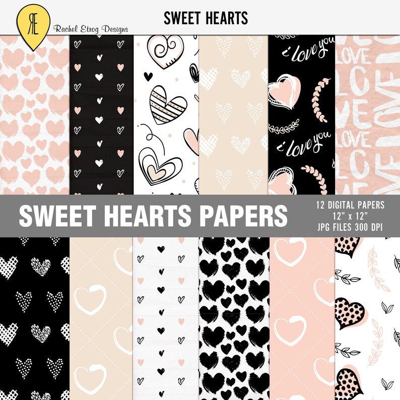 Heart Digital Papers Valentine's Digital Paper Love - Etsy