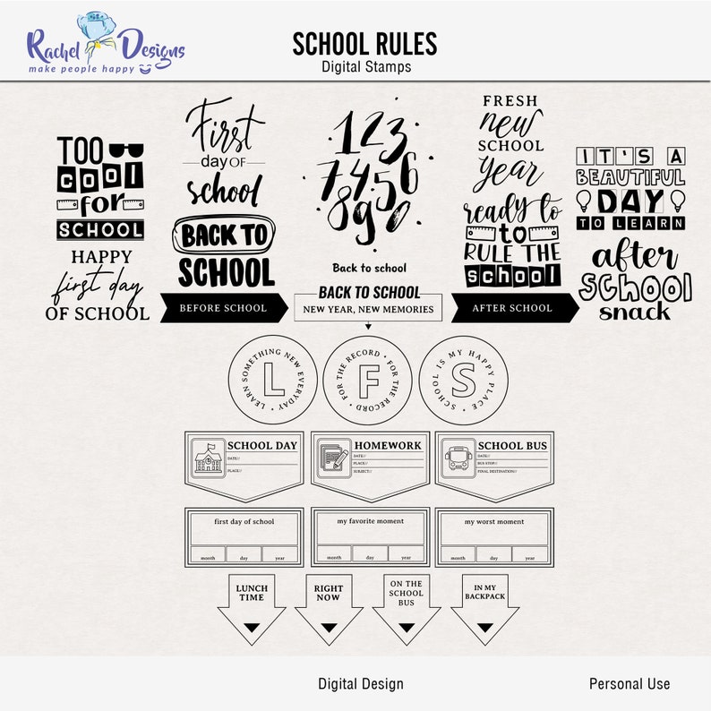 School Rules Digital Stamps and Brushes, Digital School Craft Stamps ...
