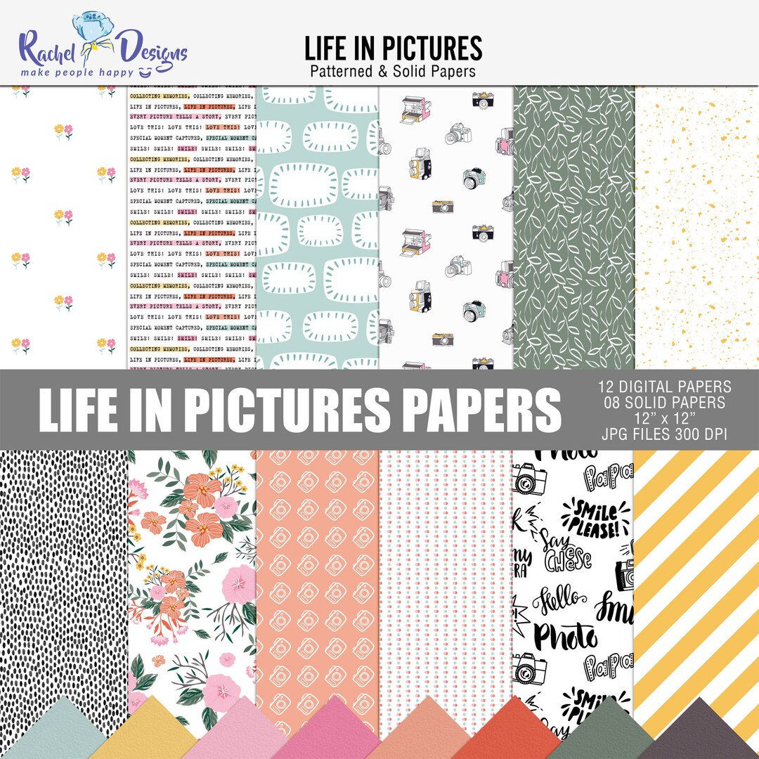 Life in Pictures Digital Paper Pack, Digital Camera Papers, Printable ...