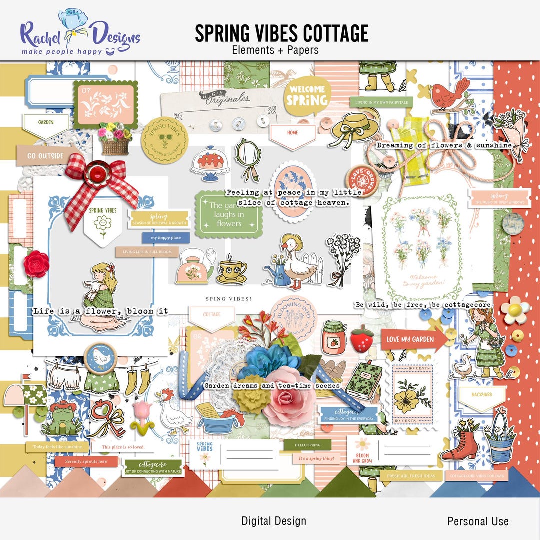 Spring Vibes Cottage Digital Scrapbooking Kit, Printable Spring Papers ...