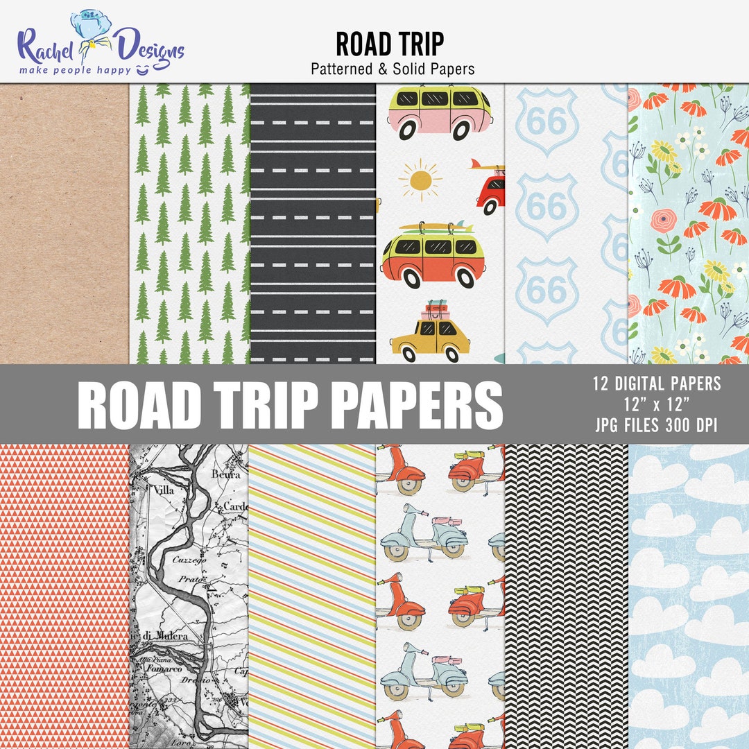 Road Trip Digital Papers Pack, Travel Digital Papers, Adventure ...