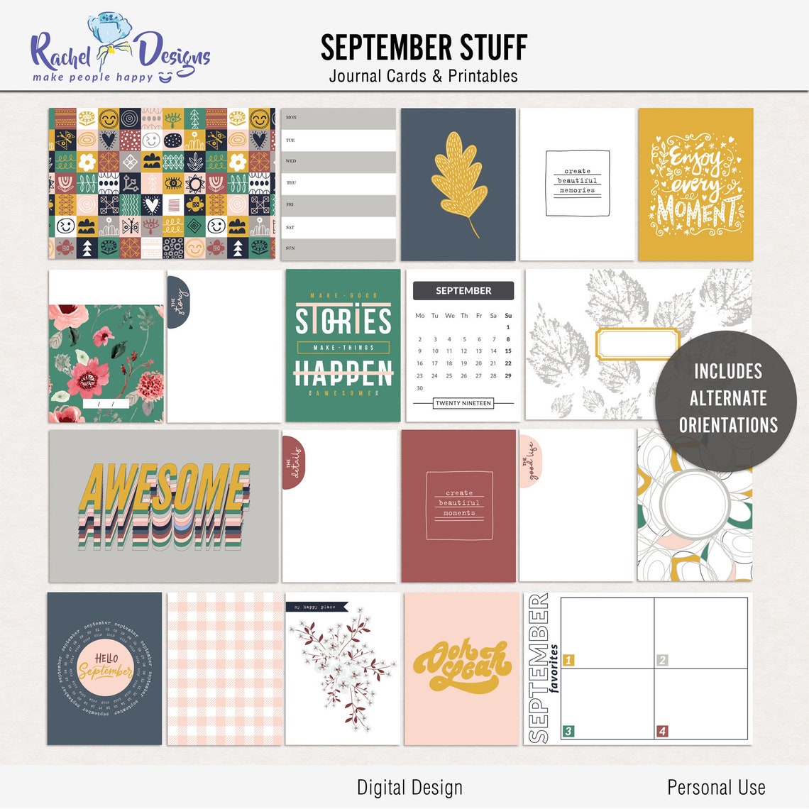 Printable Digital Journal Cards, Digital Pocket Cards, Project Life ...