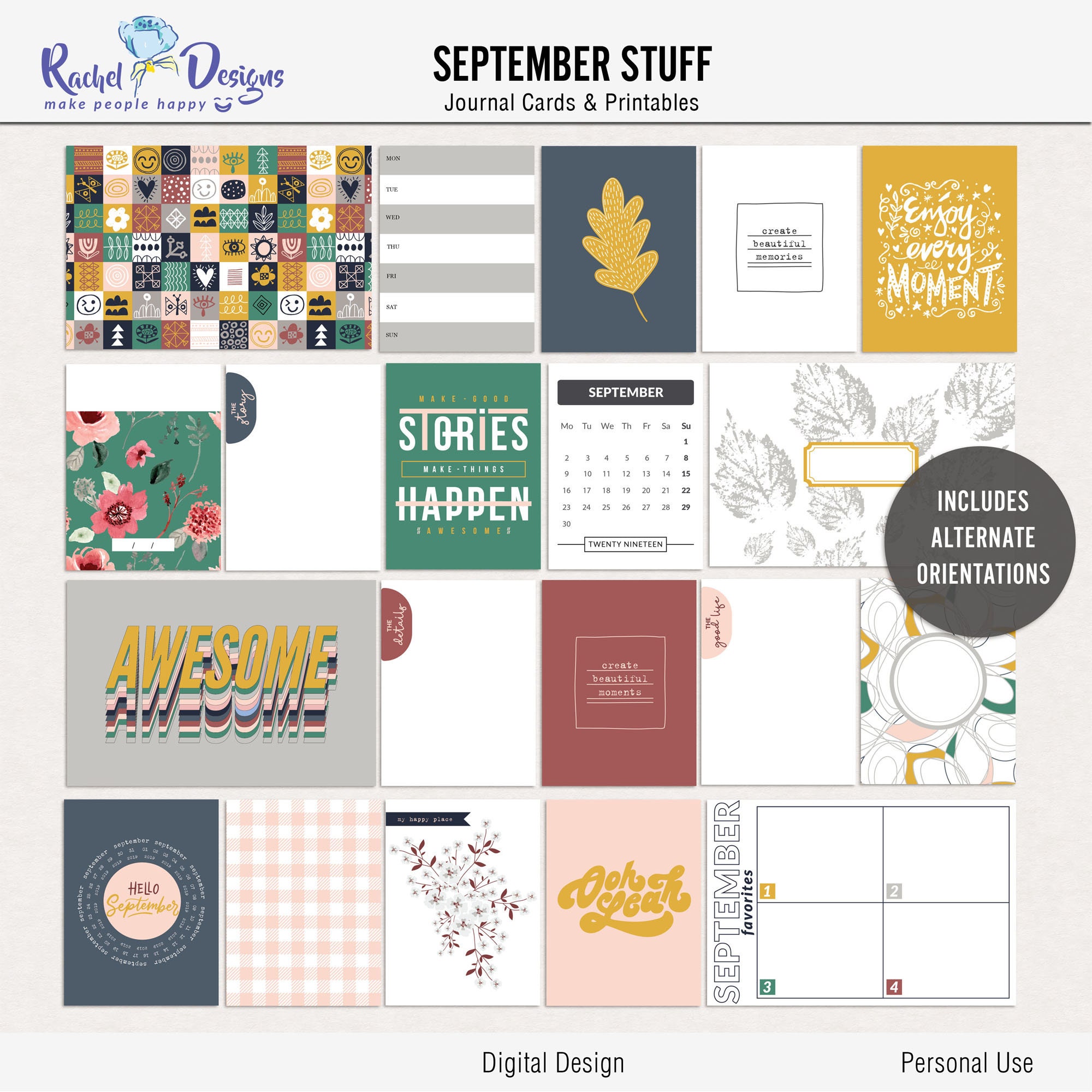 Printable Digital Journal Cards, Digital Pocket Cards, Project Life ...