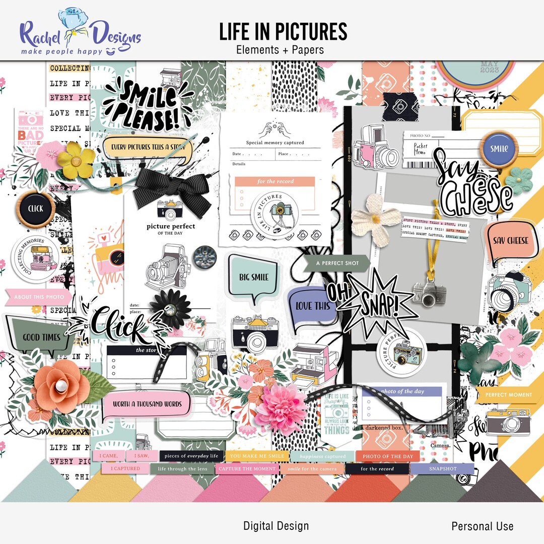 Life in Picture Digital Scrapbooking Kit, Snapshot Printable Pattern ...