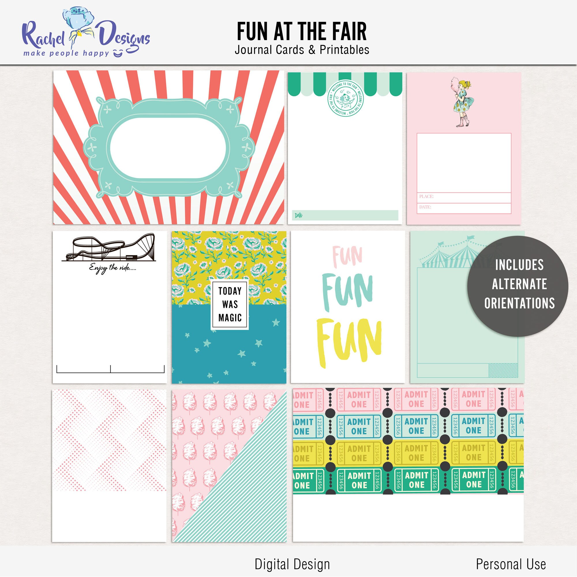 Fun at the Fair Printable Journal Cards, Carnival Digital Pocket Cards ...