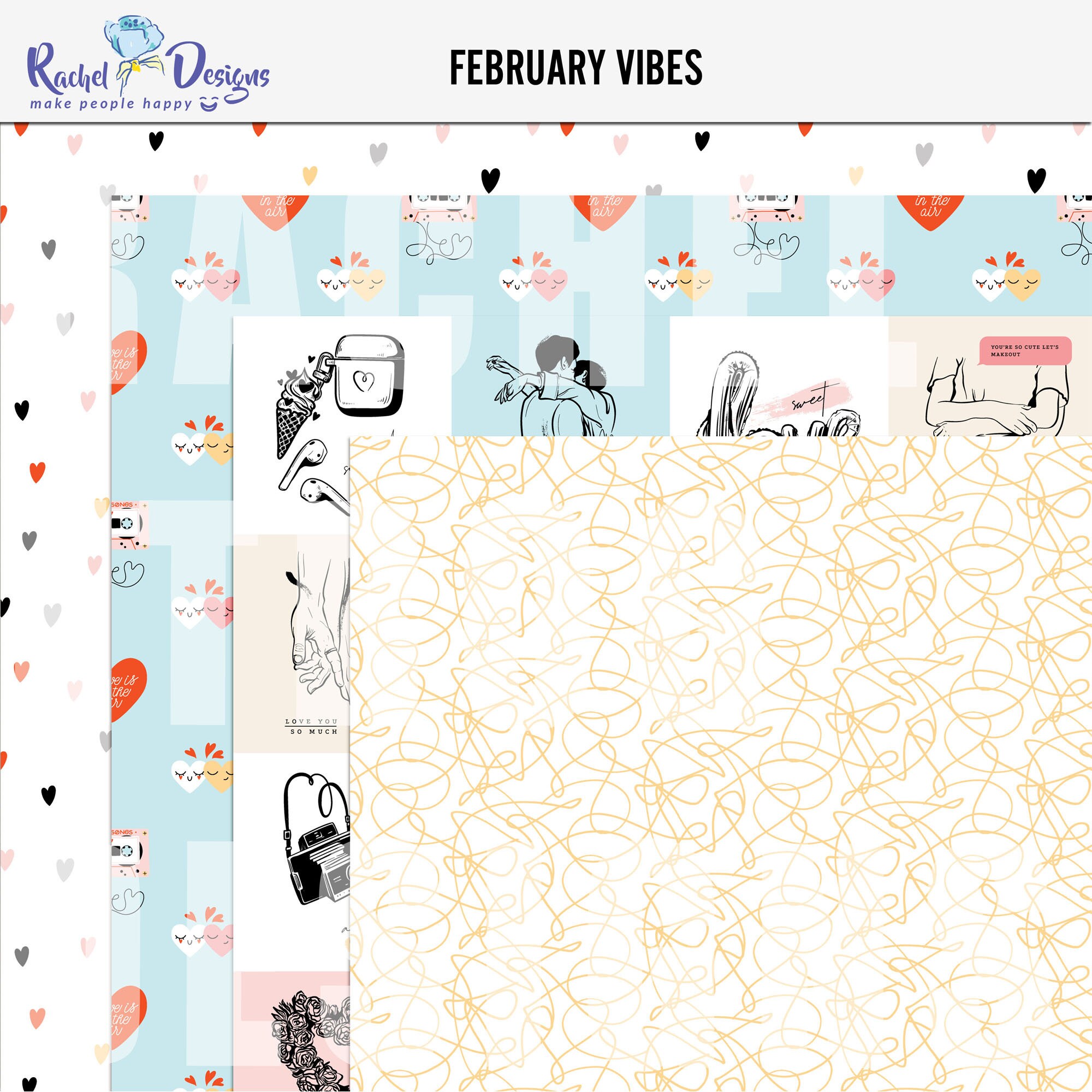 February Vibes Digital Scrapbooking Kit Abstract Printable - Etsy