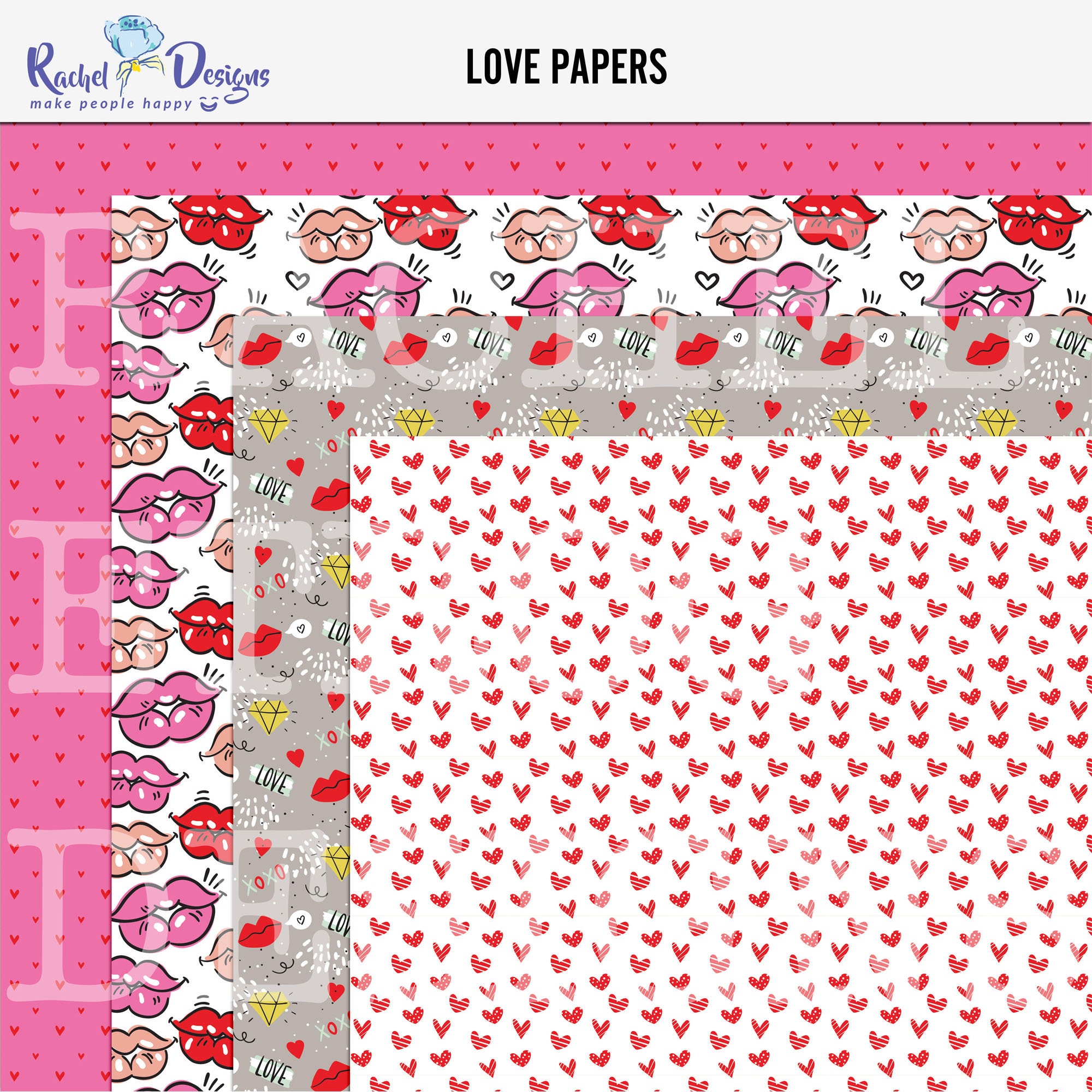 Valentine's Digital Paper Pack, Printable Love Digital Paper, Love ...