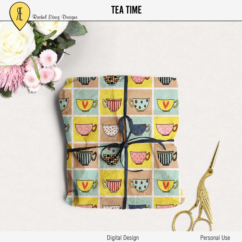 Tea Time Digital Scrapbooking Kit Printable Tea Pattern - Etsy