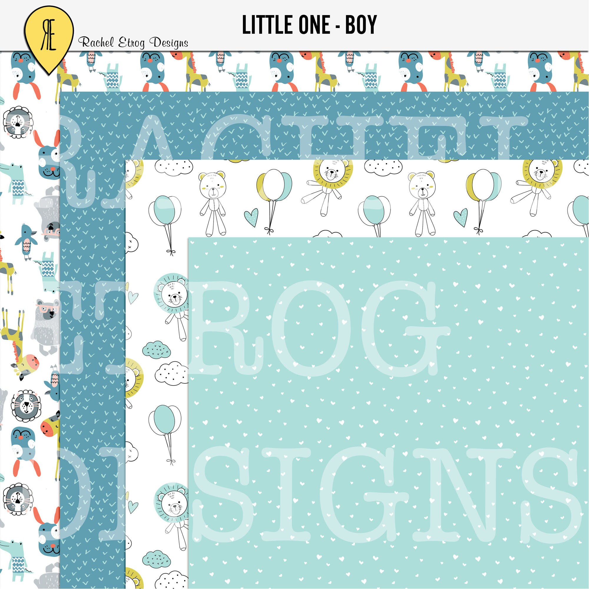 Baby Boy Printable Digital Paper Pack, Baby Boy Digital Scrapbook ...