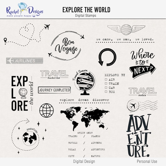 Explore the World Digital Stamps and Brushes Travel Digital | Etsy