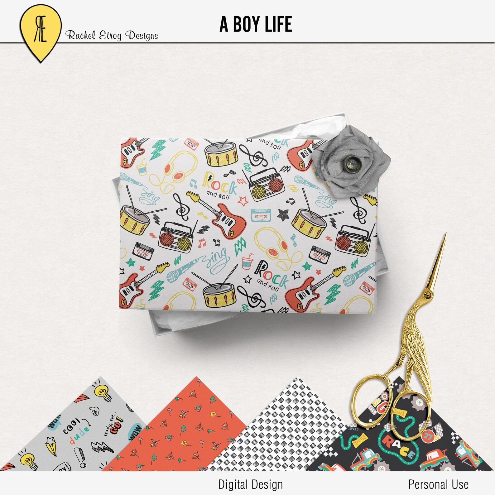 A Boy Life Digital Paper Pack, Printable Boys Scrapbook Papers, Kids ...