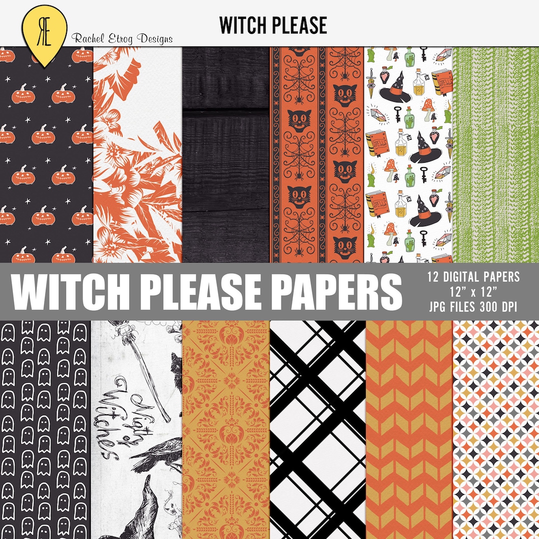 Witch Please Digital Paper Pack, Halloween Scrapbooking Paper ...
