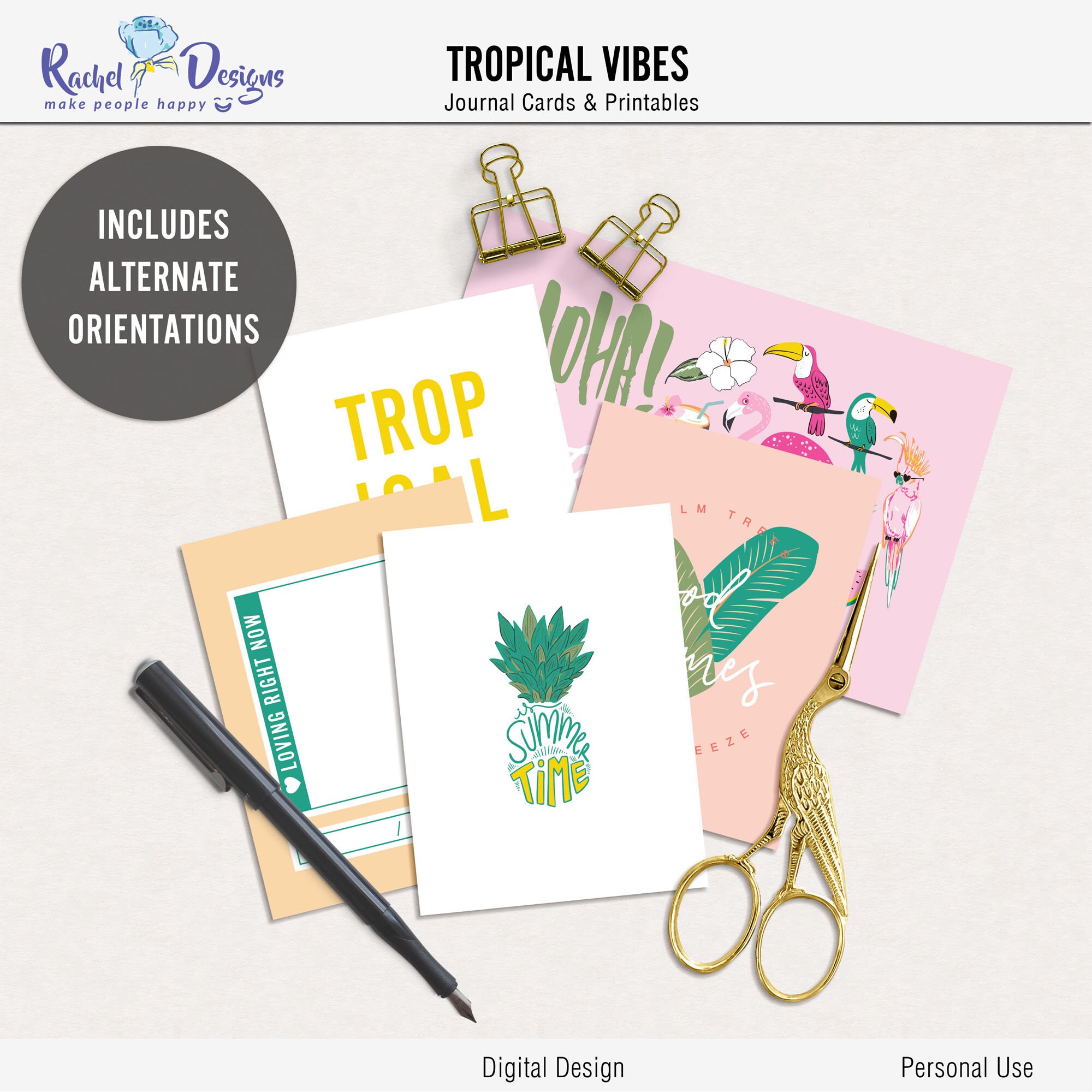 Tropical Vibes Digital Journal Cards. Printable Tropical Pocket Cards ...