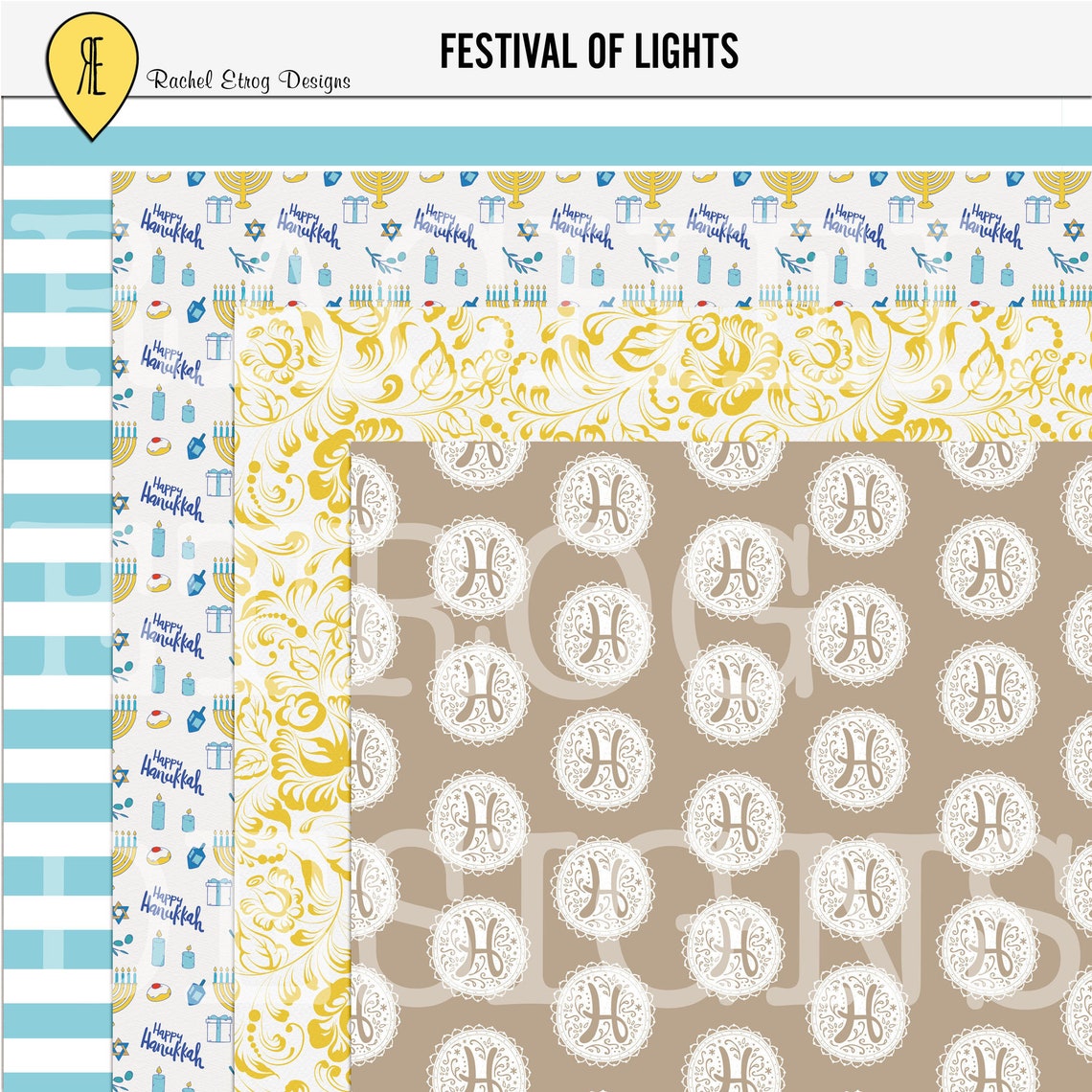 Hanukkah digital paper pack Printable hanukkah papers | Etsy