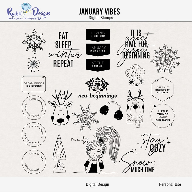 January Vibes Digital Scrapbook Collection, January Digital Elements ...