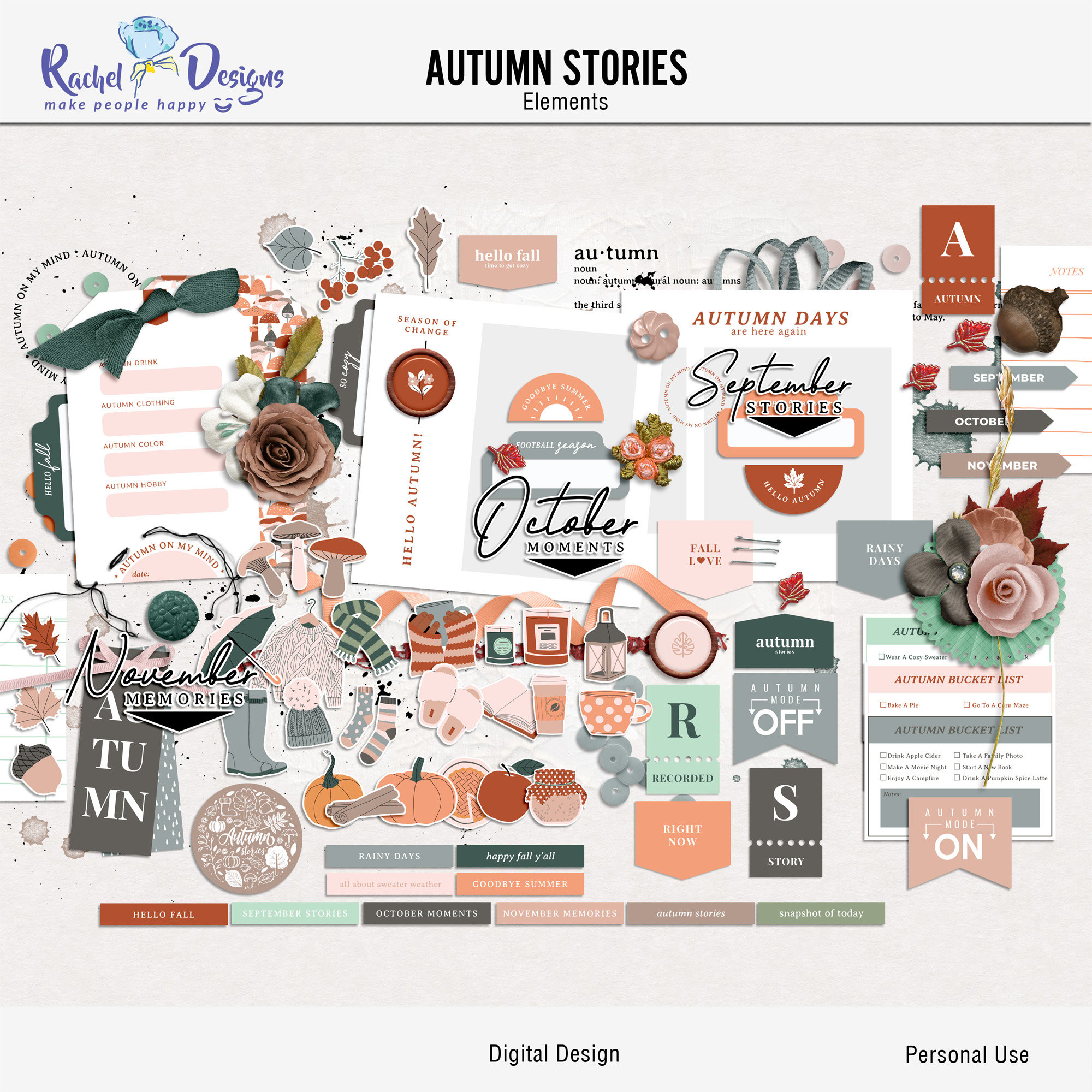 Autumn Stories Digital Scrapbook Elements, Autumn Hybrid Elements ...