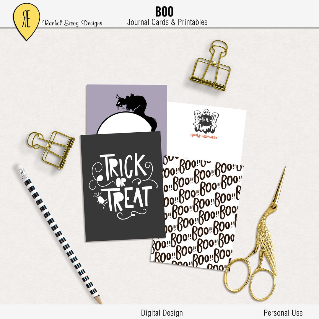 Boo Halloween Printable Digital Journal Cards, Halloween Digital ...