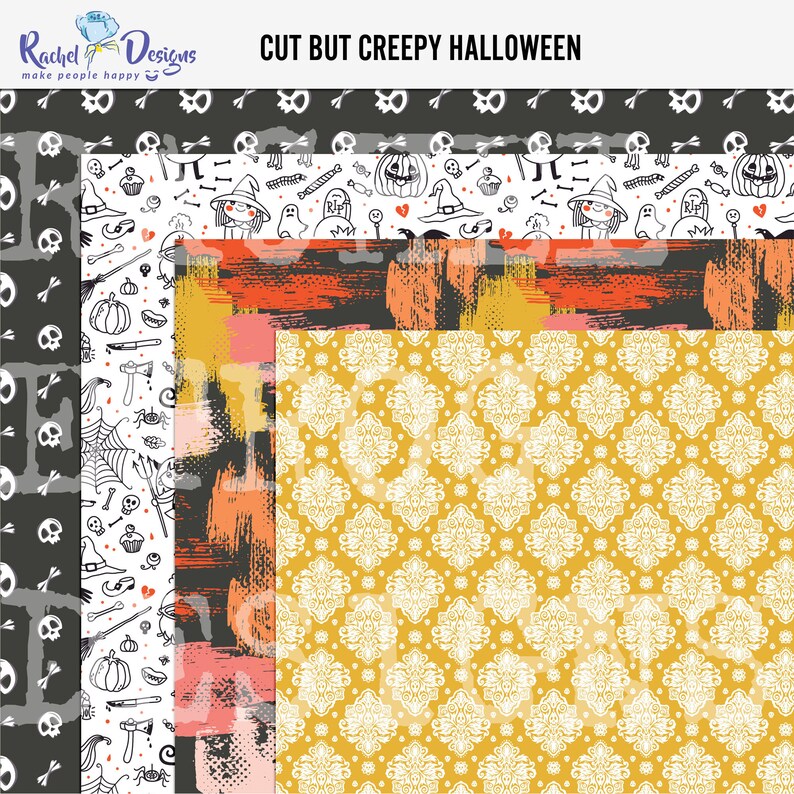Cute but Creepy Halloween Digital Paper Pack, Halloween Pattern Papers ...