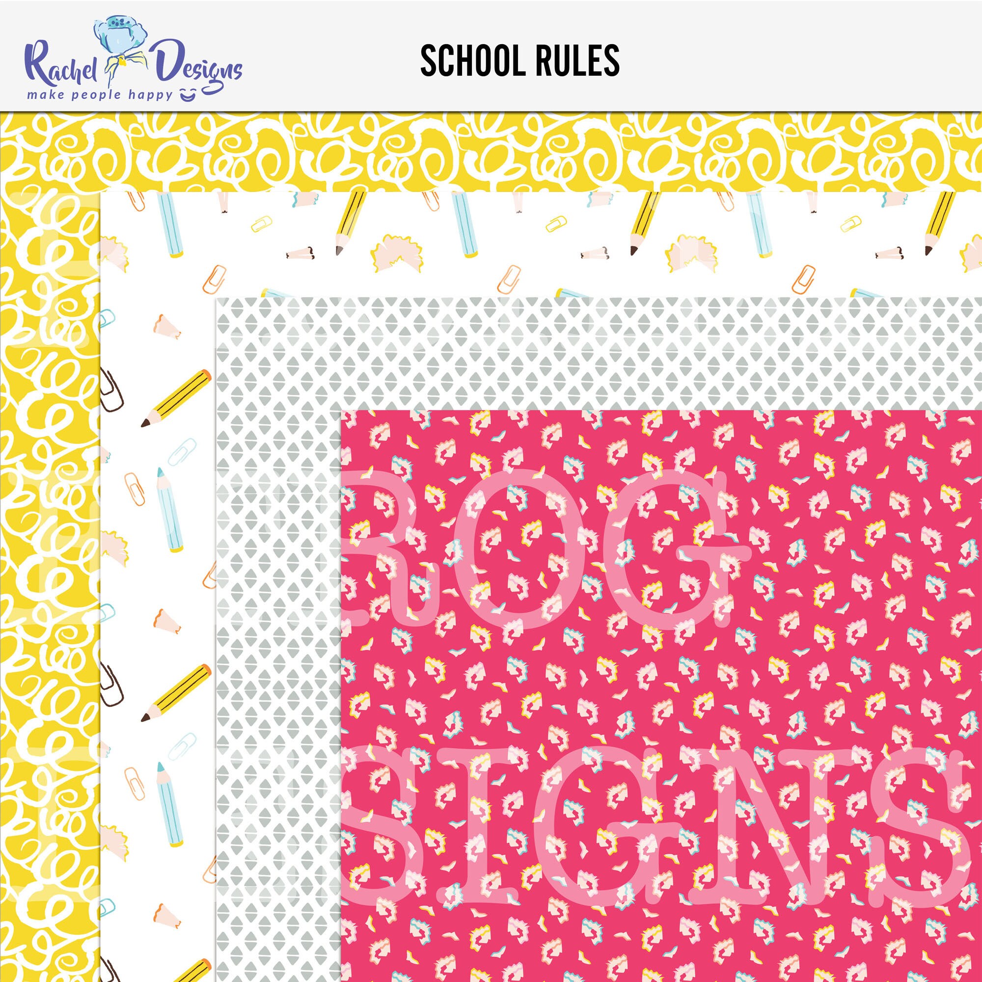 School Rules Digital Scrapbooking Papers, Digital School Paper Pack ...