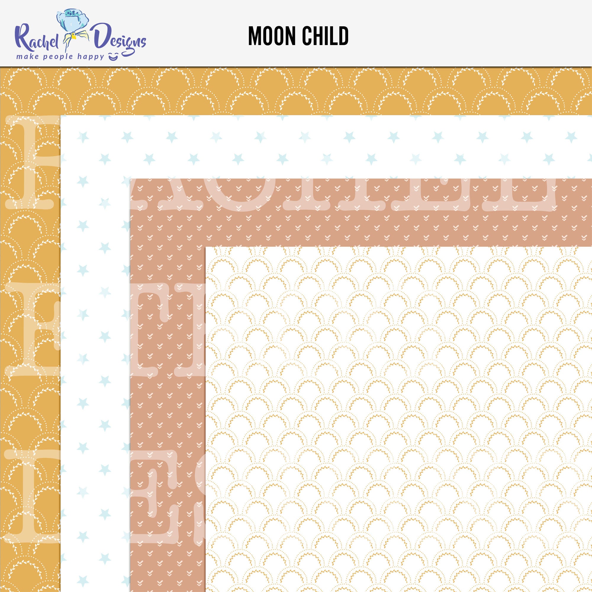 Moon Child Digital Scrapbooking Kit, Boho Craft Papers, Moon Child ...