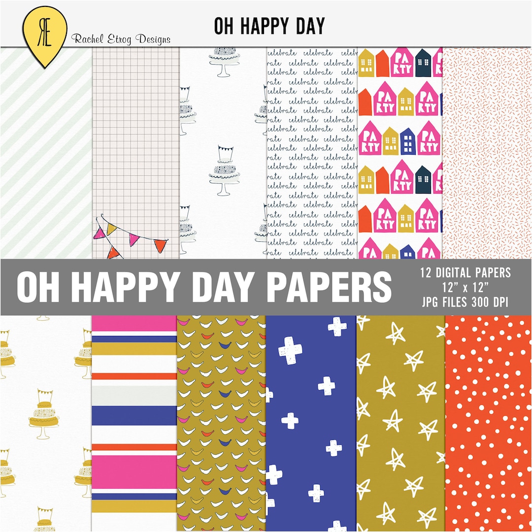 Oh Happy Day Digital Scrapbook Papers, Birthday Digital Paper, Birthday ...