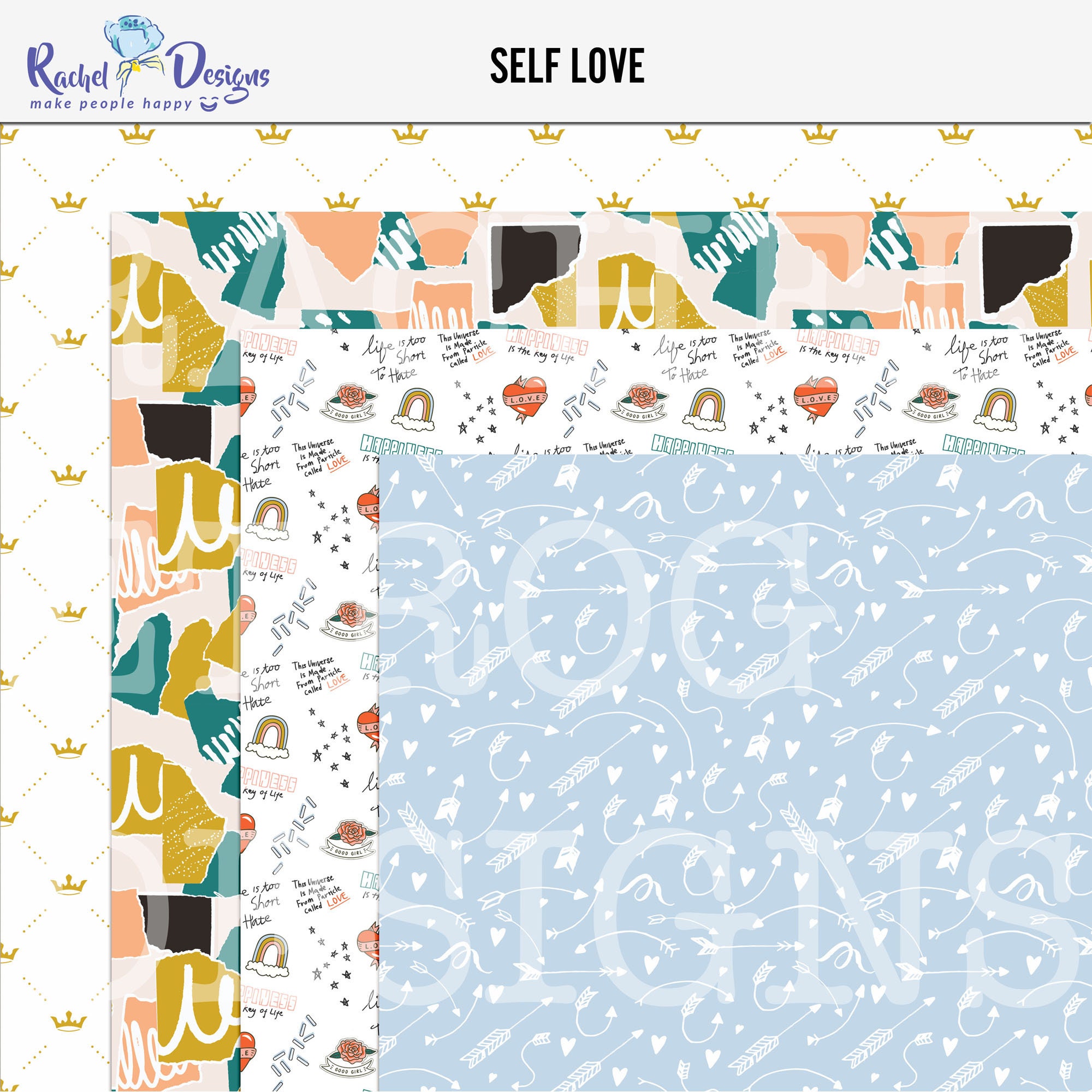 Self Love Digital Paper Pack, Feminine Digital Scrapbooking Papers ...