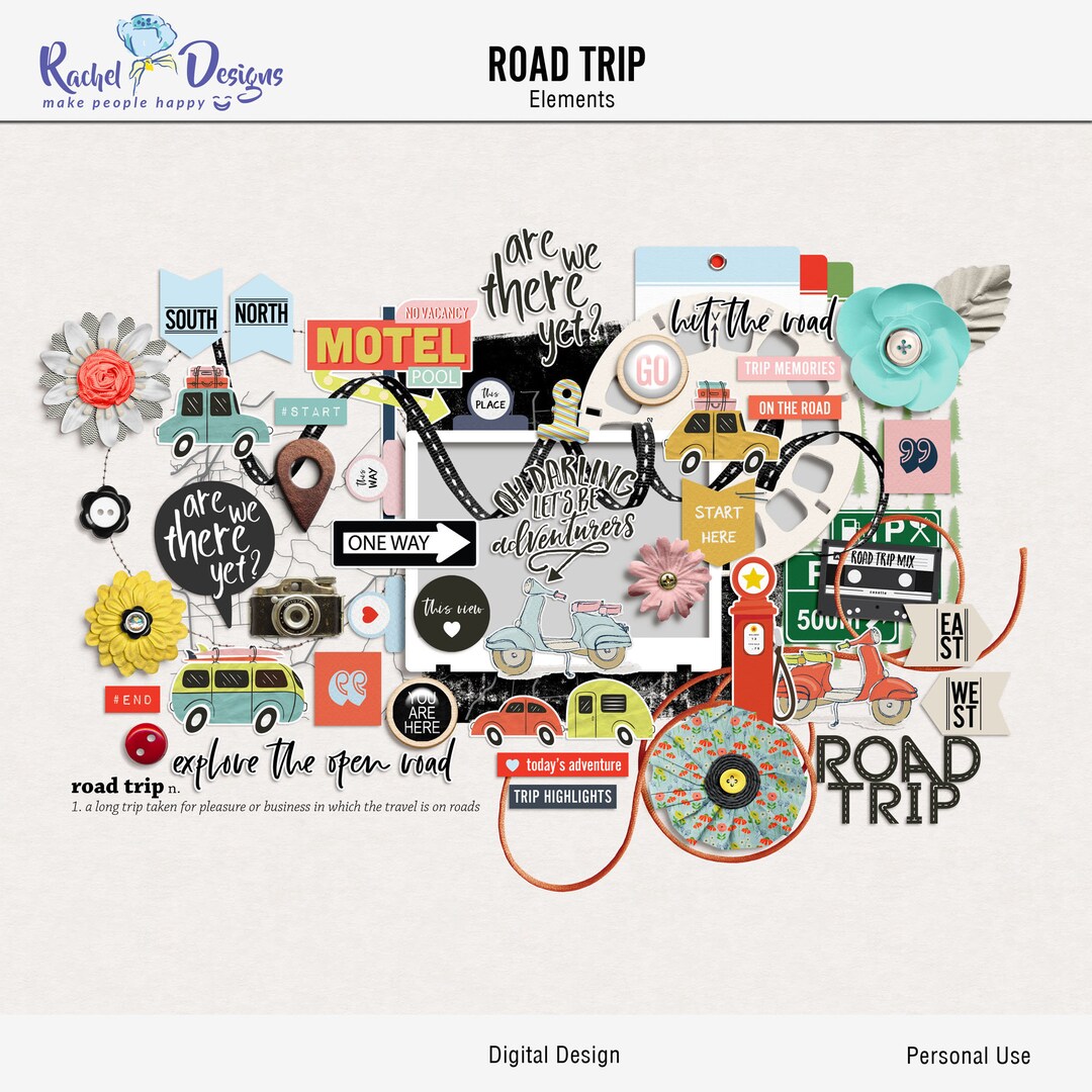 Road Trip Digital Scrapbooking Elements, Travel Embellishments ...