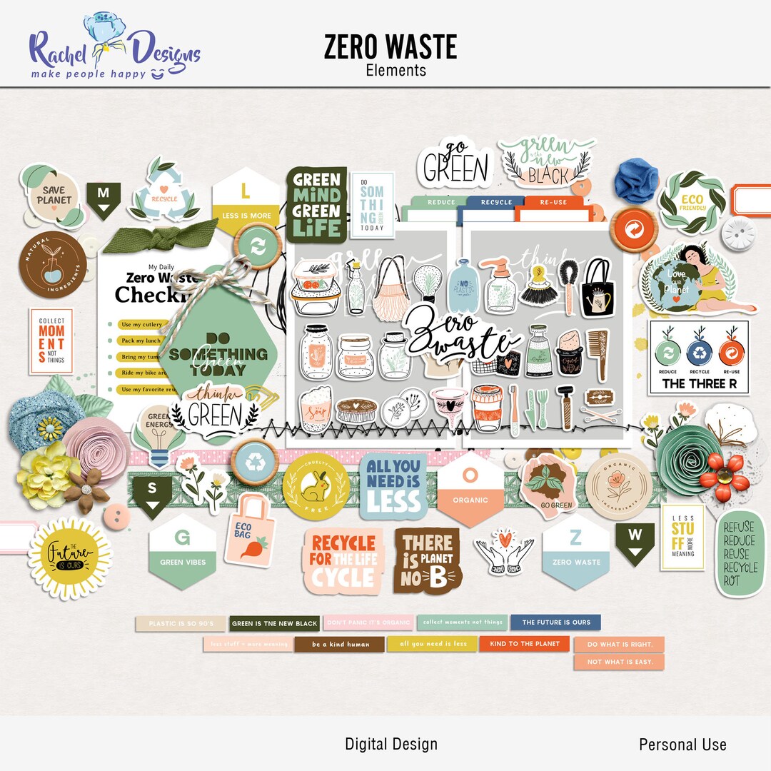 Zero Waste Digital Scrapbooking Elements, Recycle Theme Printable ...