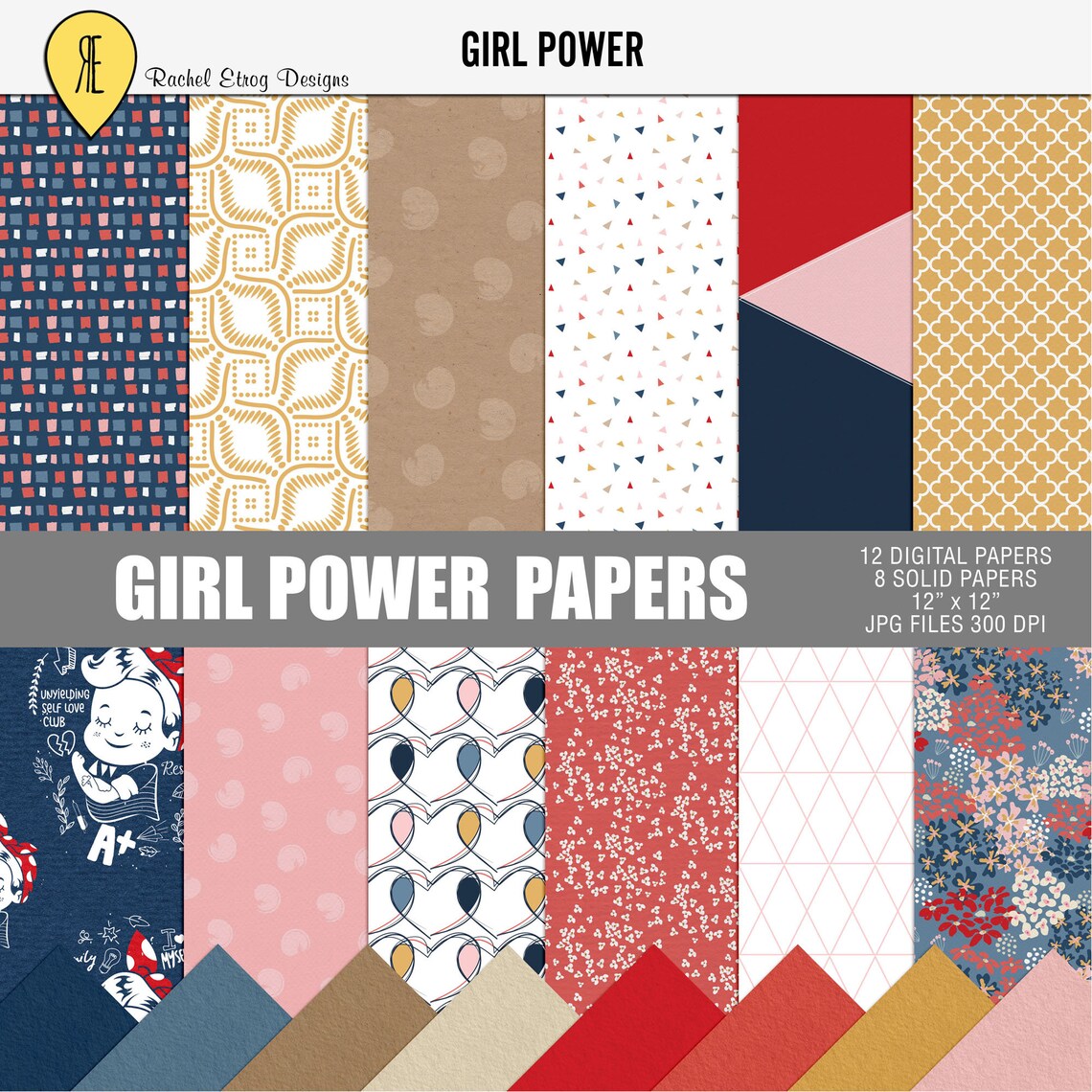 Girl Power Printable Digital Paper Pack, Printable Girly Papers ...